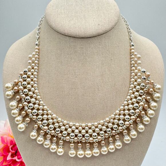 Chaps | Jewelry | Chaps Glass Pearl Bib Necklace Pearlcore Wedding ...